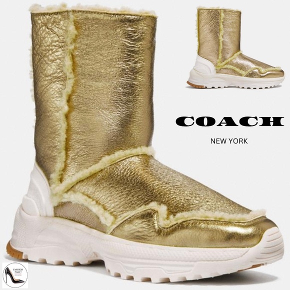 Coach | Shoes | Coach Portia Gold Leather Shearling Fur Sheepskin ...
